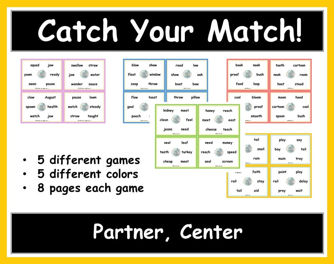 Catch Your Match, Spot It Style 5 Games, Vowel Teams, Phonics, ELA ...