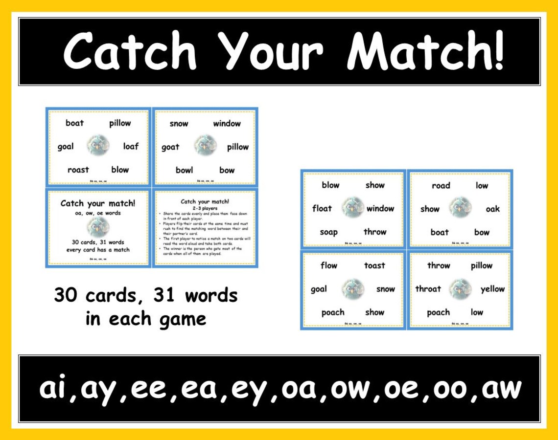Catch Your Match, Spot It Style 5 Games, Vowel Teams, Phonics, ELA ...