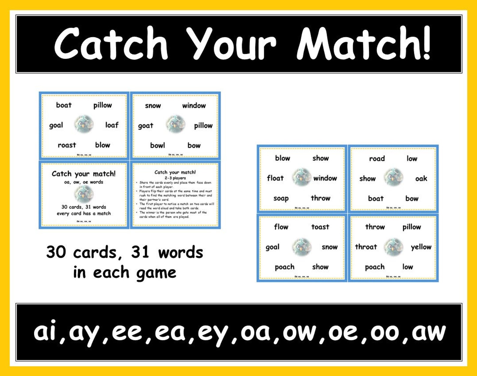 Catch Your Match, Spot It Style 5 Games, Vowel Teams, Phonics, ELA ...