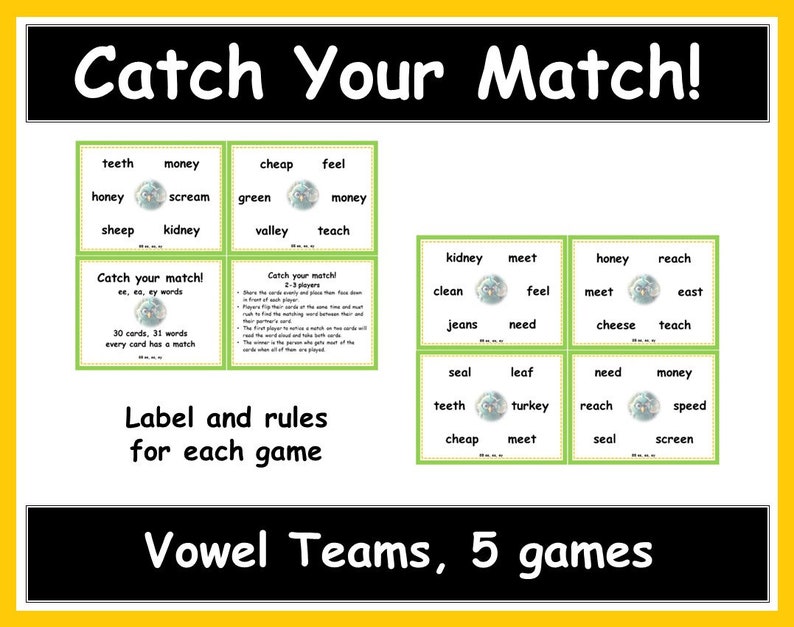 Catch Your Match, Spot It Style 5 Games, Vowel Teams, Phonics, ELA ...