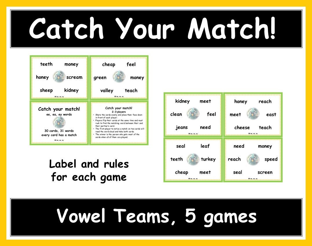 Catch Your Match, Spot It Style 5 Games, Vowel Teams, Phonics, ELA ...