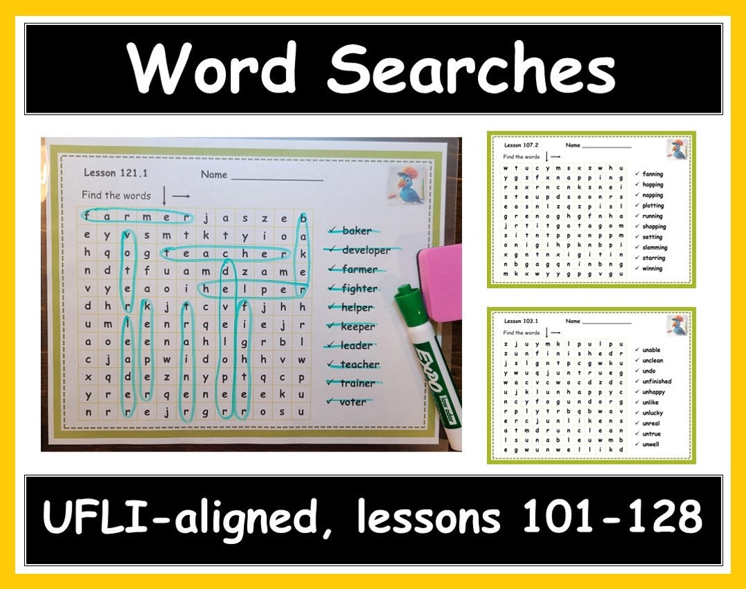 Word Searches, 50 Pages Ufli-aligned, Lessons 101-128, Phonics, Centers ...