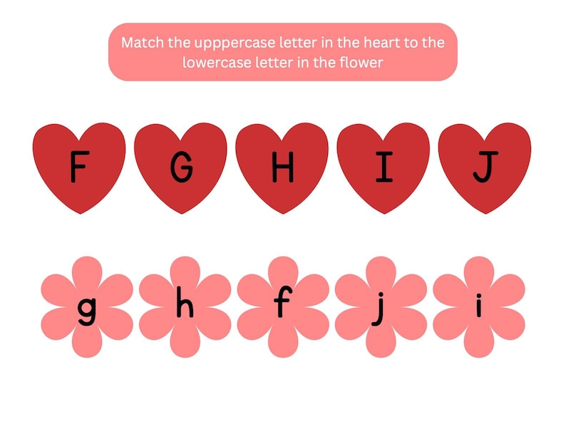 Matching Uppercase and Lowercase Letter Worksheet in Valentine Theme ...
