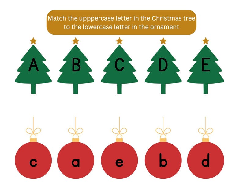 Matching Uppercase and Lowercase Letter Worksheet in Christmas Theme - Etsy
