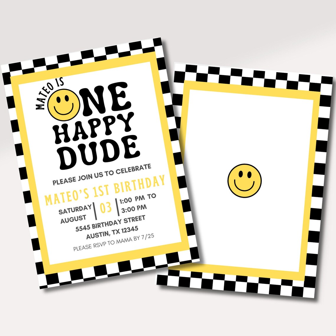 Editable Digital "one Happy Dude" Birthday Invitation | Canva Template ...