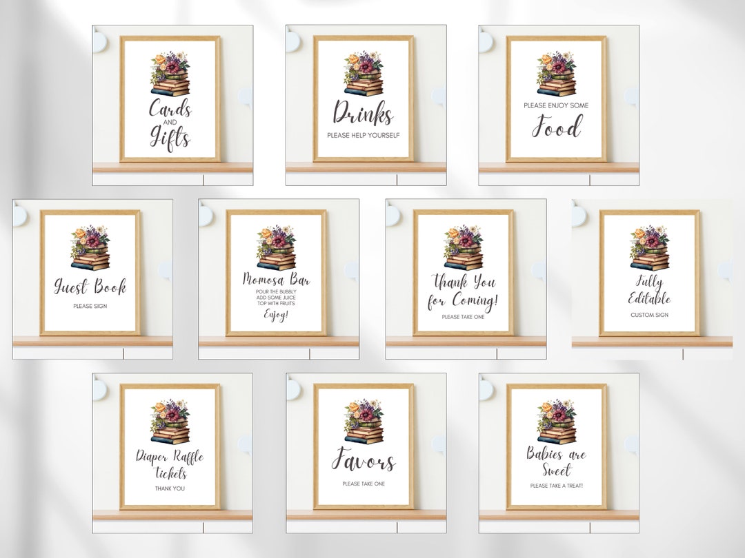 Editable Baby Shower Table Signs Set of 10 - A New Chapter Theme | DIY ...