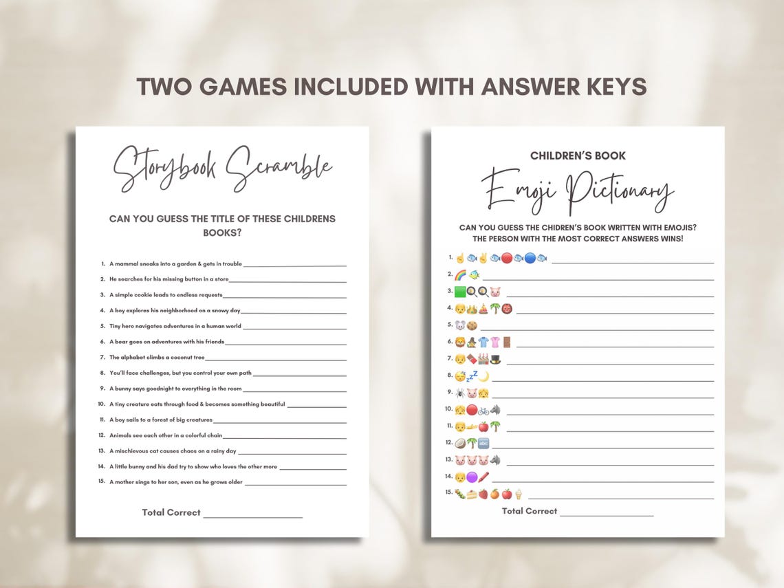 Baby Shower Games Printable Booklet | Storybook Scramble & Emoji ...