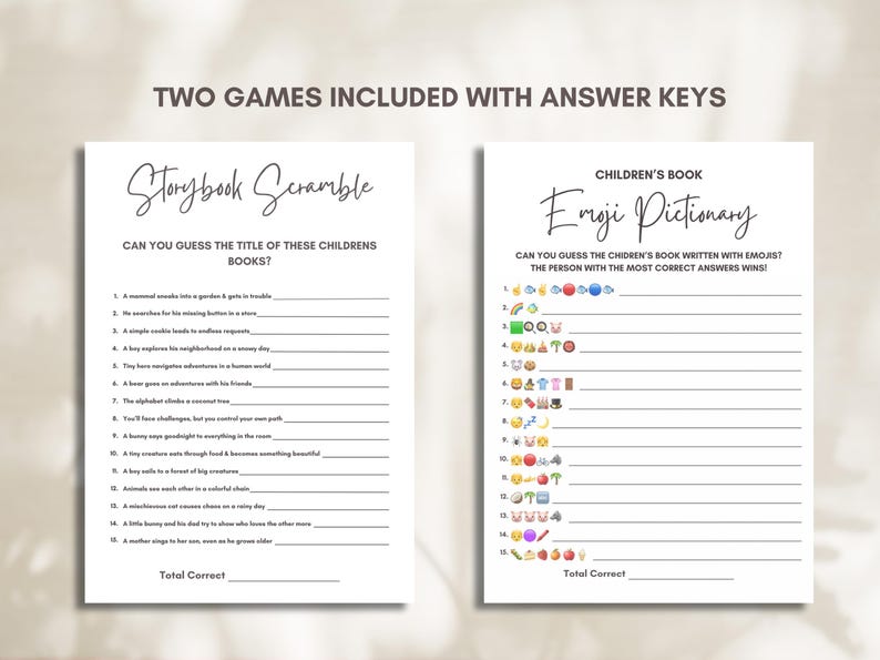 Baby Shower Games Printable Booklet | Storybook Scramble & Emoji ...