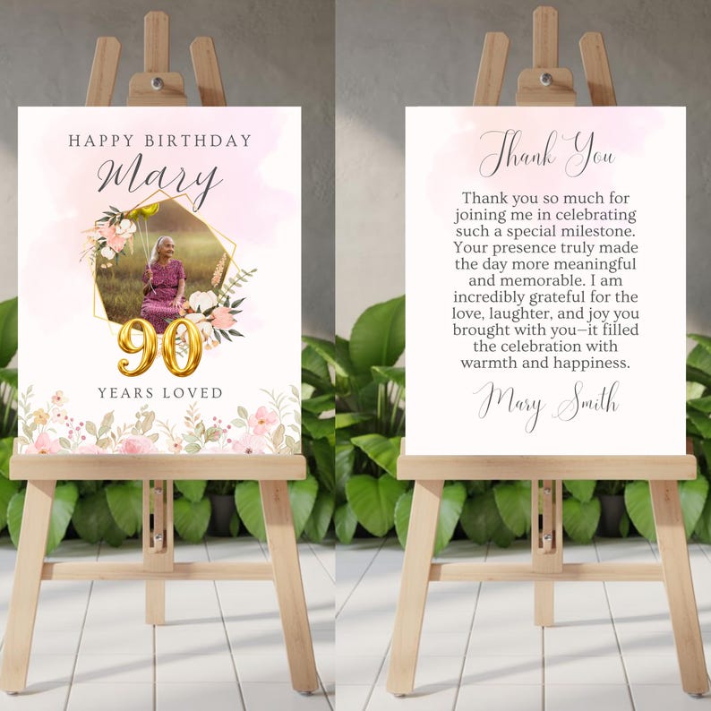90th Birthday Welcome Sign | Floral Gold Party Decor (digital Download ...