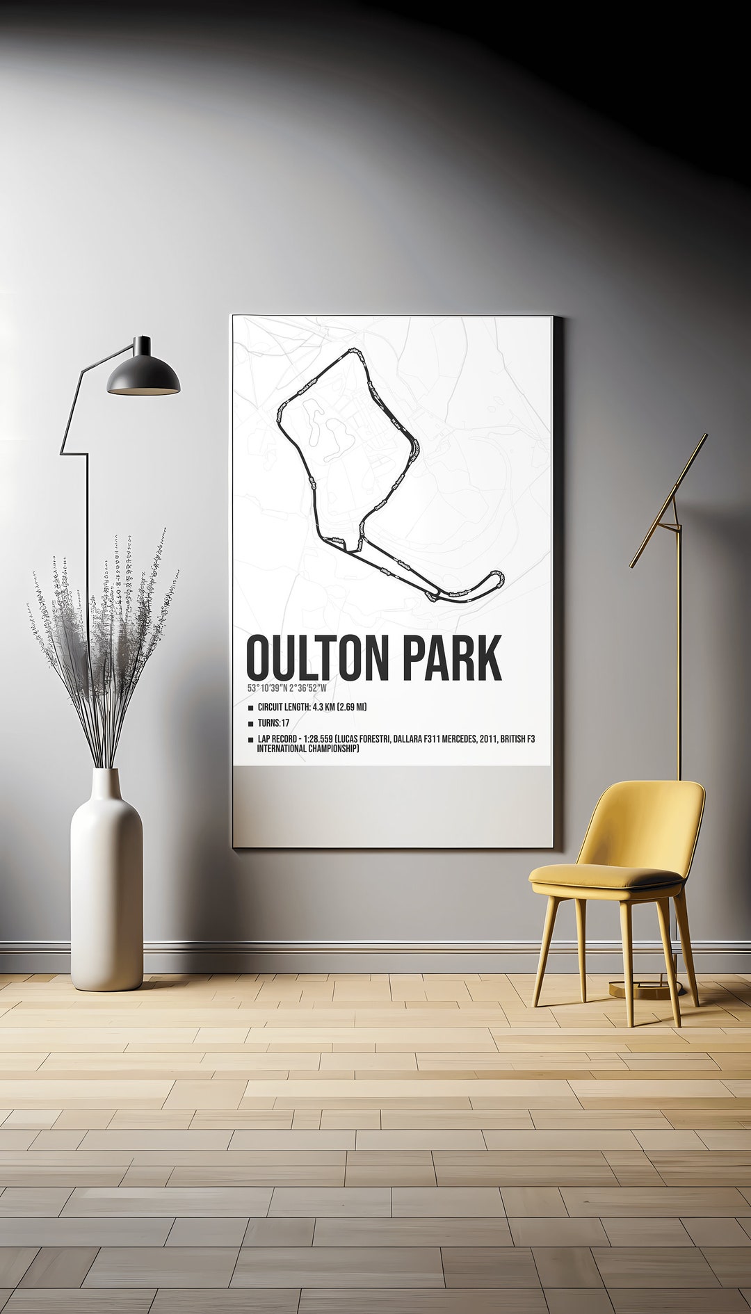 Oulton Park Track Map Layout Print With Corner Names Modern Sleek Wall ...