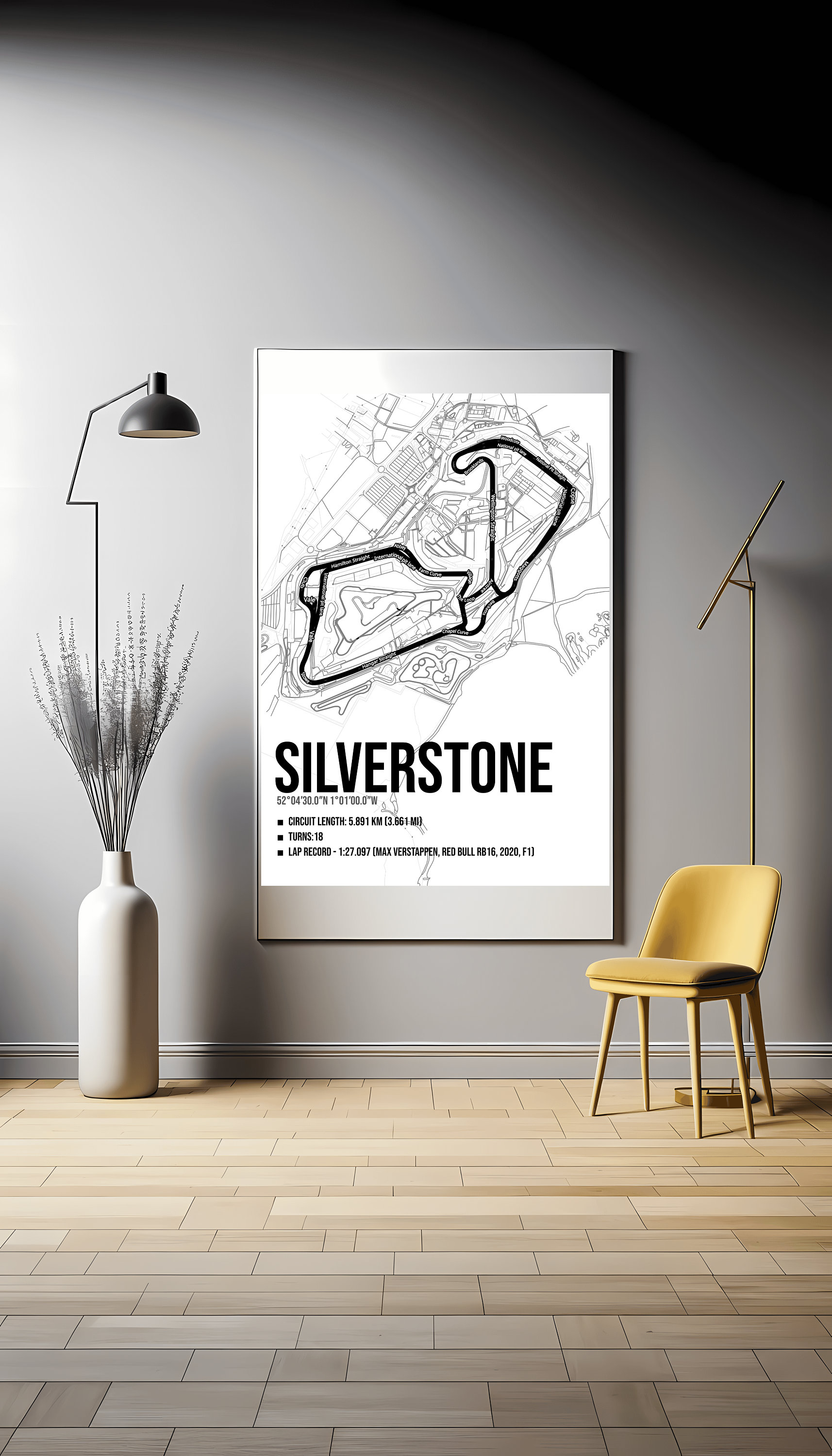Silverstone Circuit Map Layout Print With Corner Names Modern Sleek ...