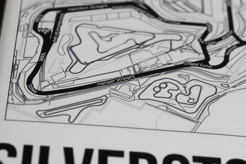 Silverstone Circuit Map Layout Print With Corner Names - Modern Sleek ...