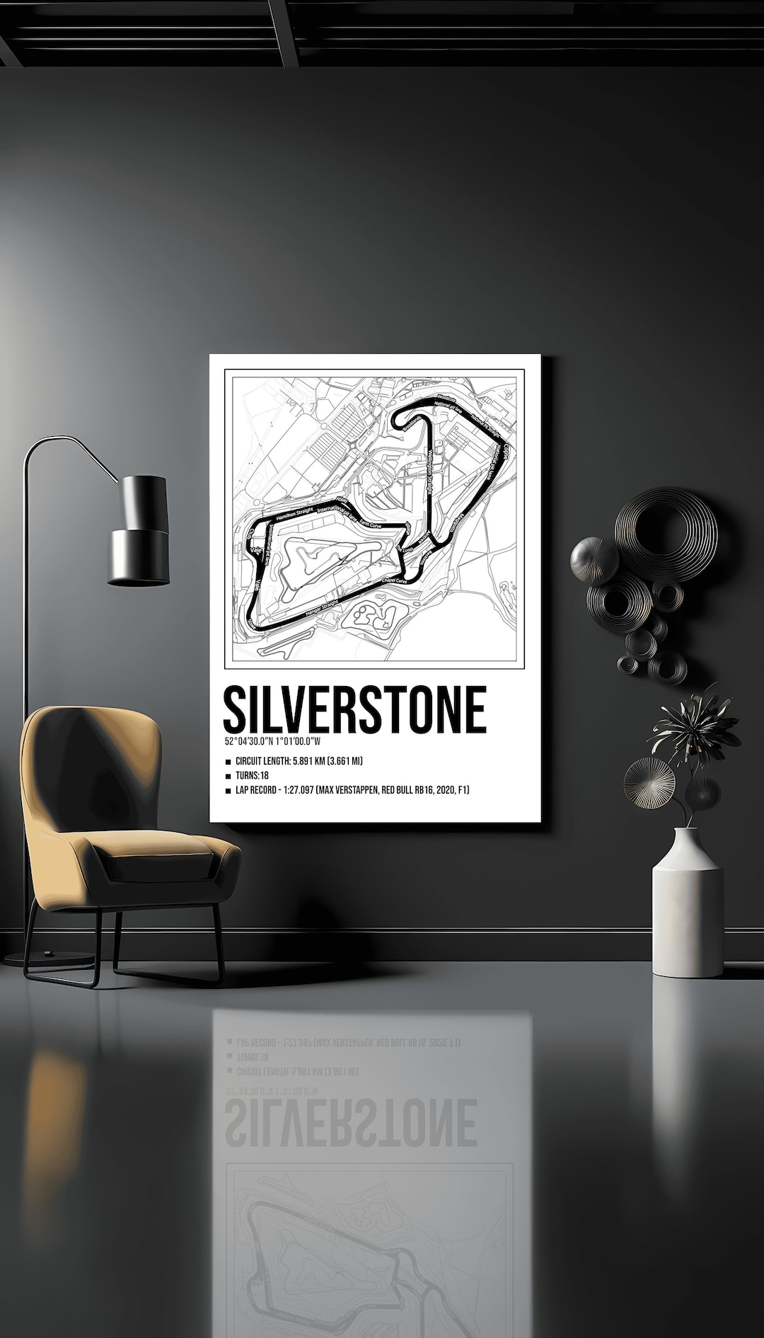 Silverstone Circuit Map Layout Print With Corner Names - Modern Sleek ...