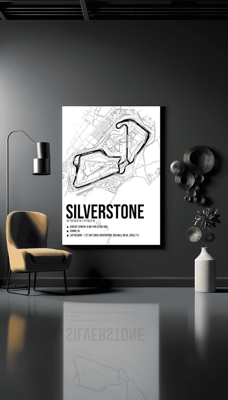 Silverstone Circuit Map Layout Print With Corner Names - Modern Sleek ...