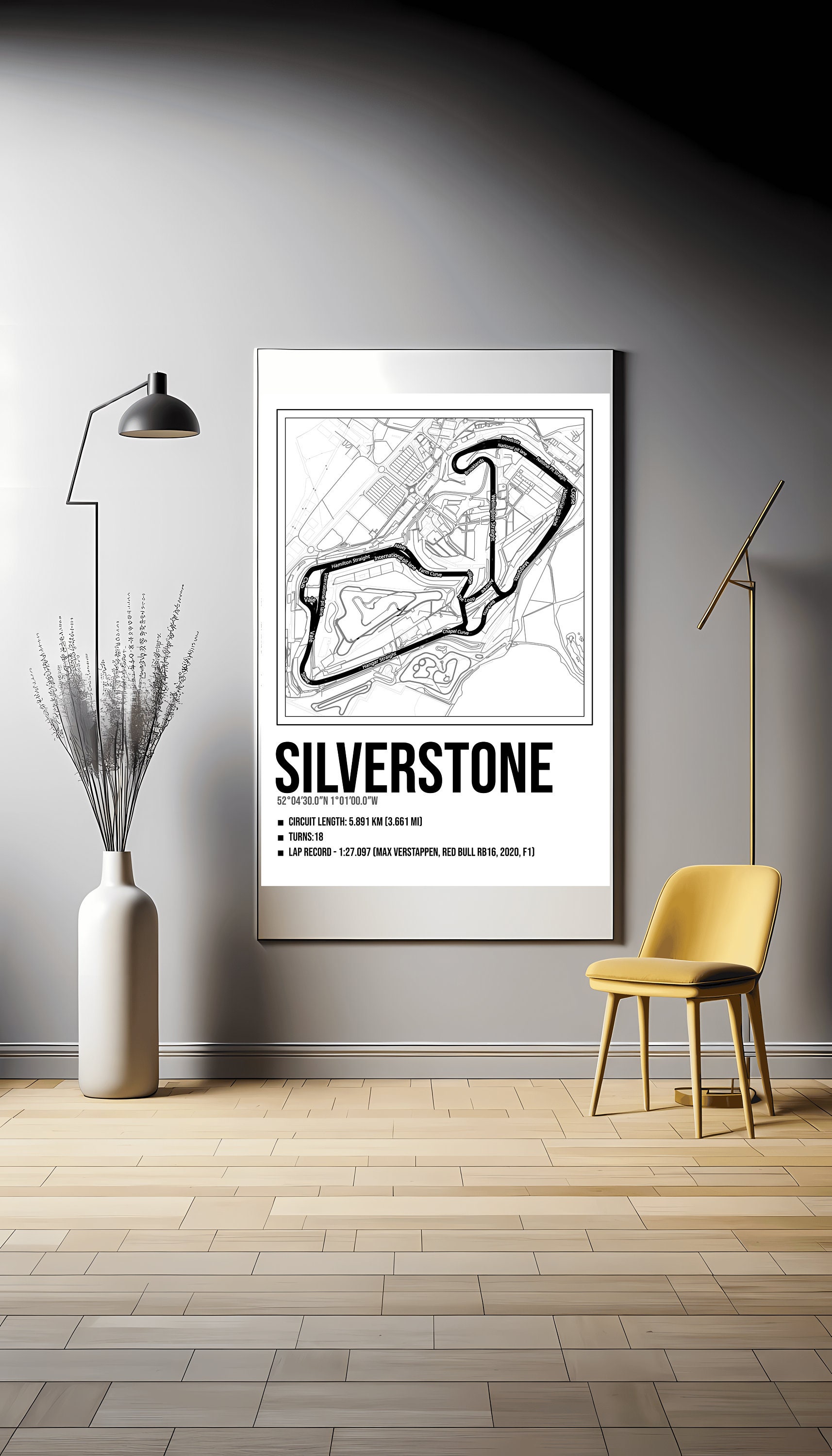 Silverstone Circuit Map Layout Print With Corner Names Modern Sleek ...