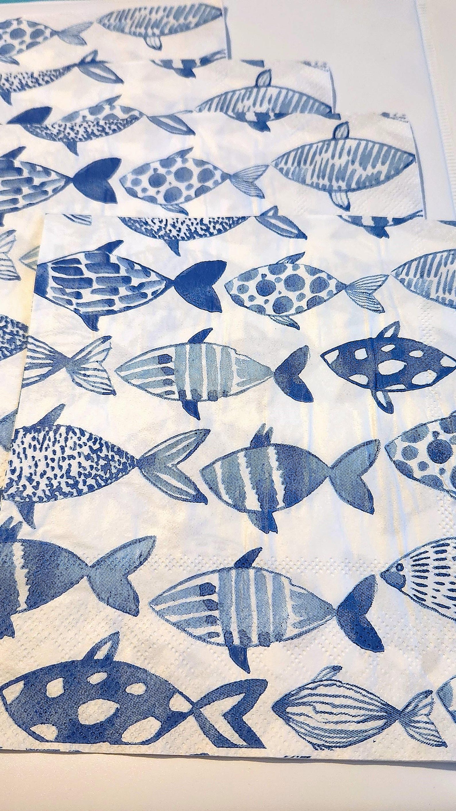Blue and White Fish Paper Napkins for Decoupage (set of 4) - Etsy