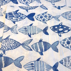 Blue and White Fish Paper Napkins for Decoupage (set of 4) - Etsy