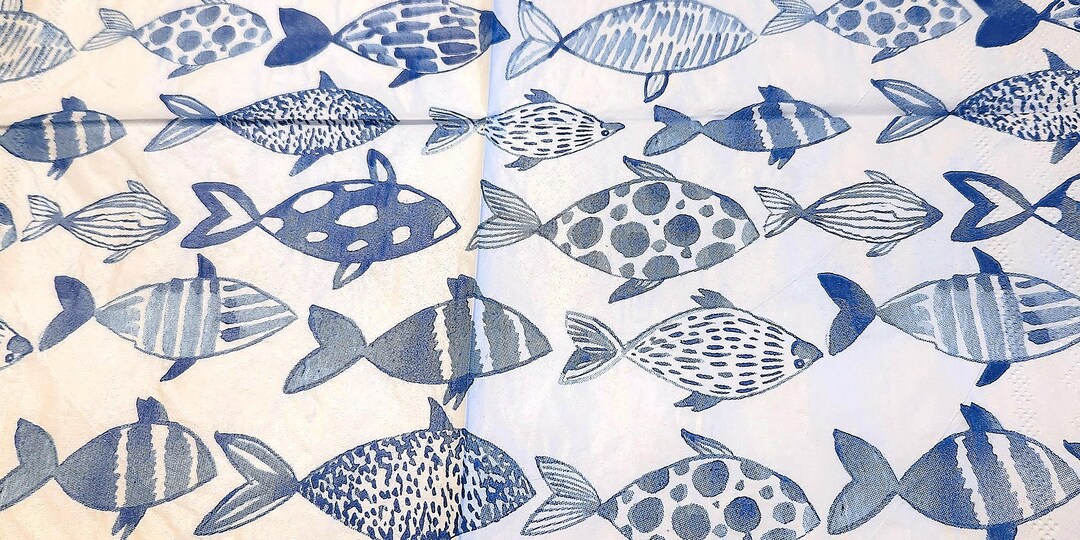 Blue and White Fish Paper Napkins for Decoupage (set of 4) - Etsy