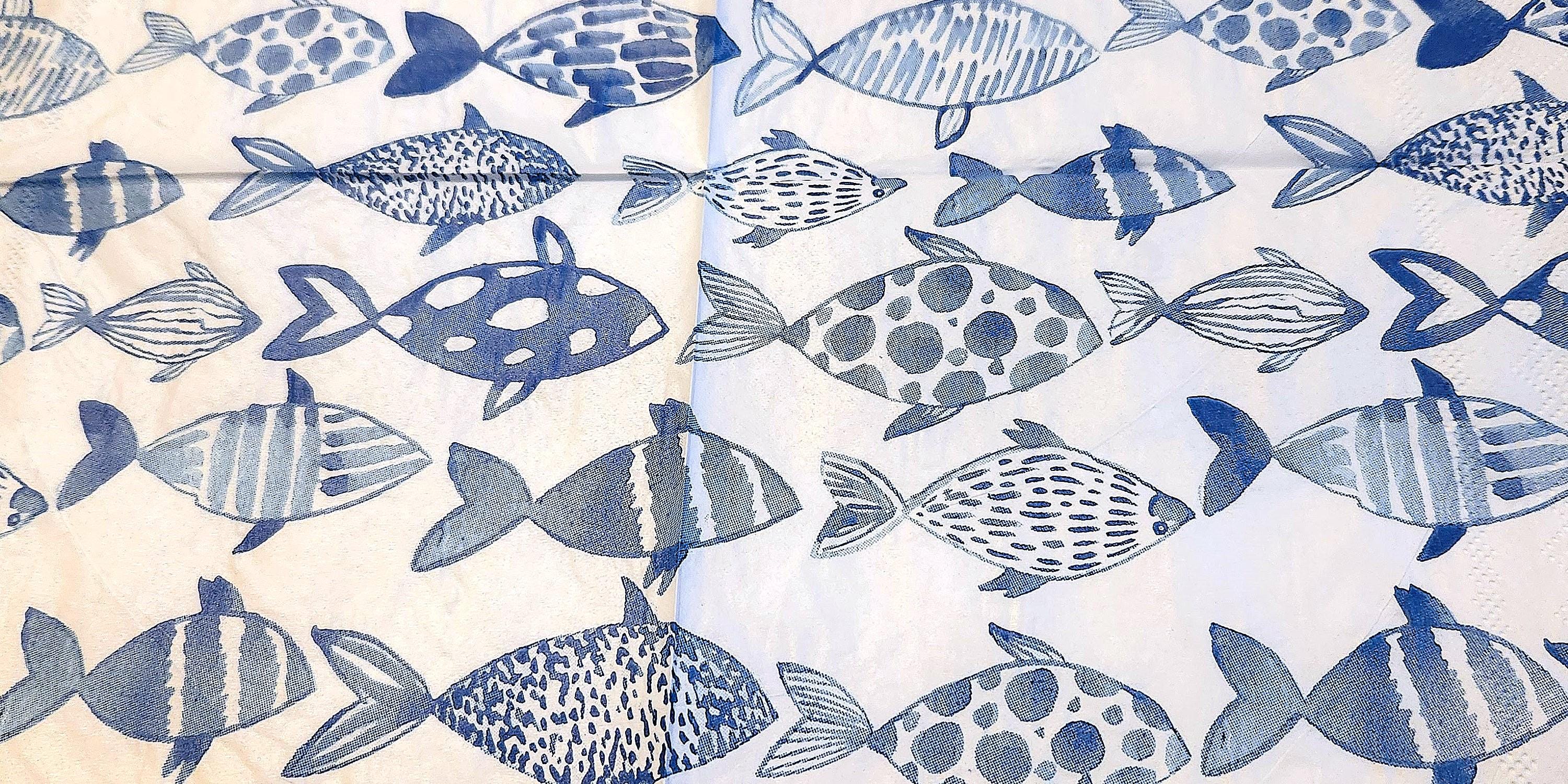 Blue and White Fish Paper Napkins for Decoupage (set of 4) - Etsy