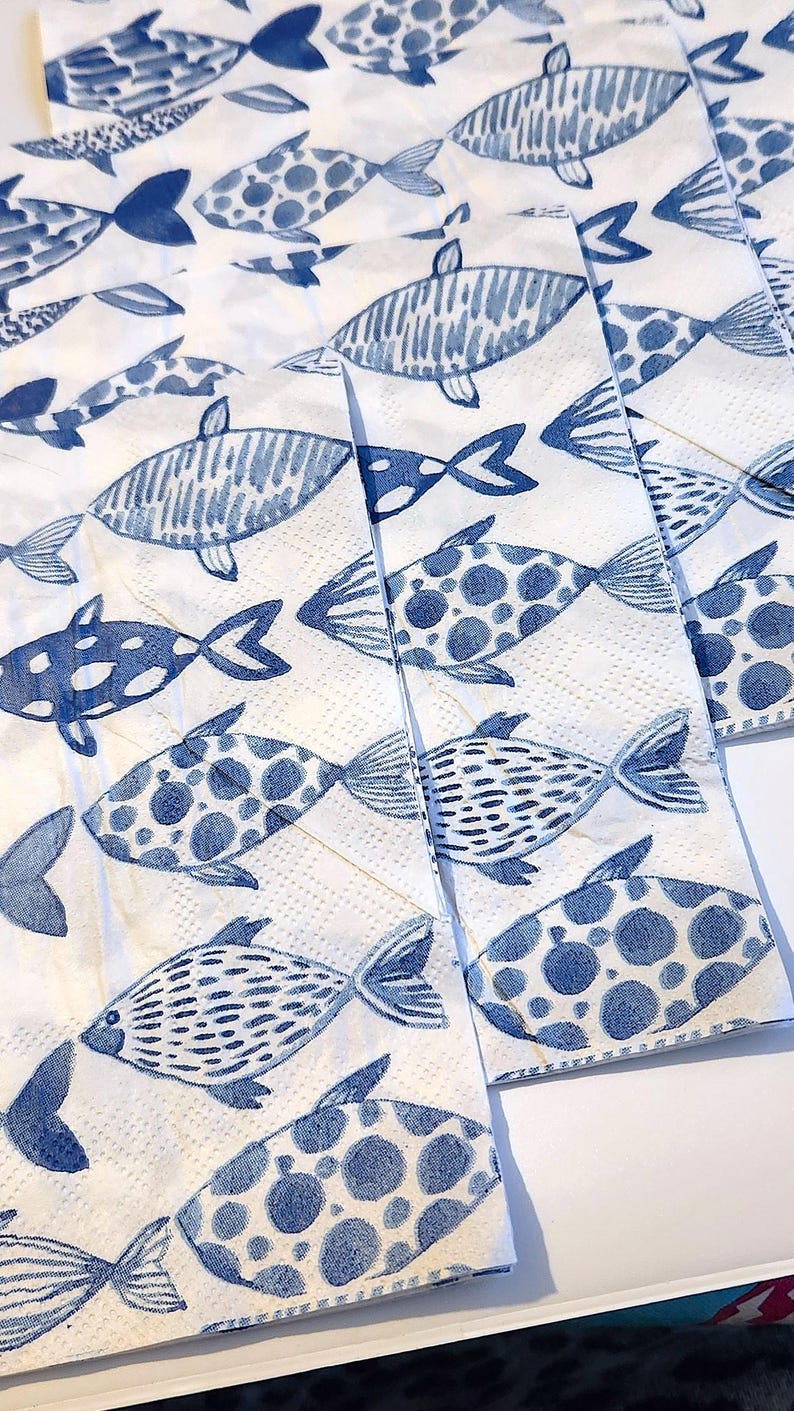 Blue and White Fish Paper Napkins for Decoupage (set of 4) - Etsy