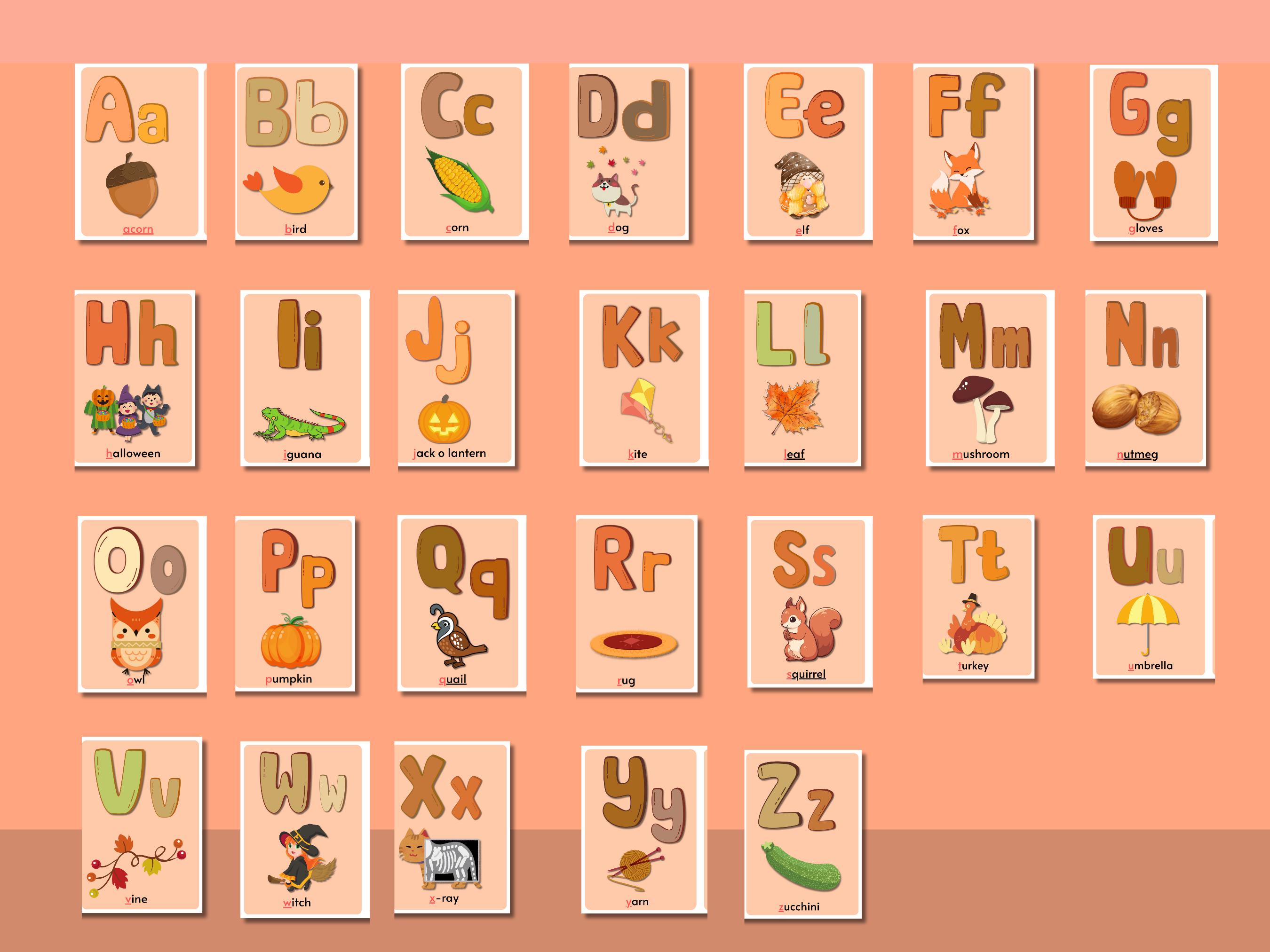 Autumn Alphabet Flashcards: Homeschool Classroom Decor (digital ...