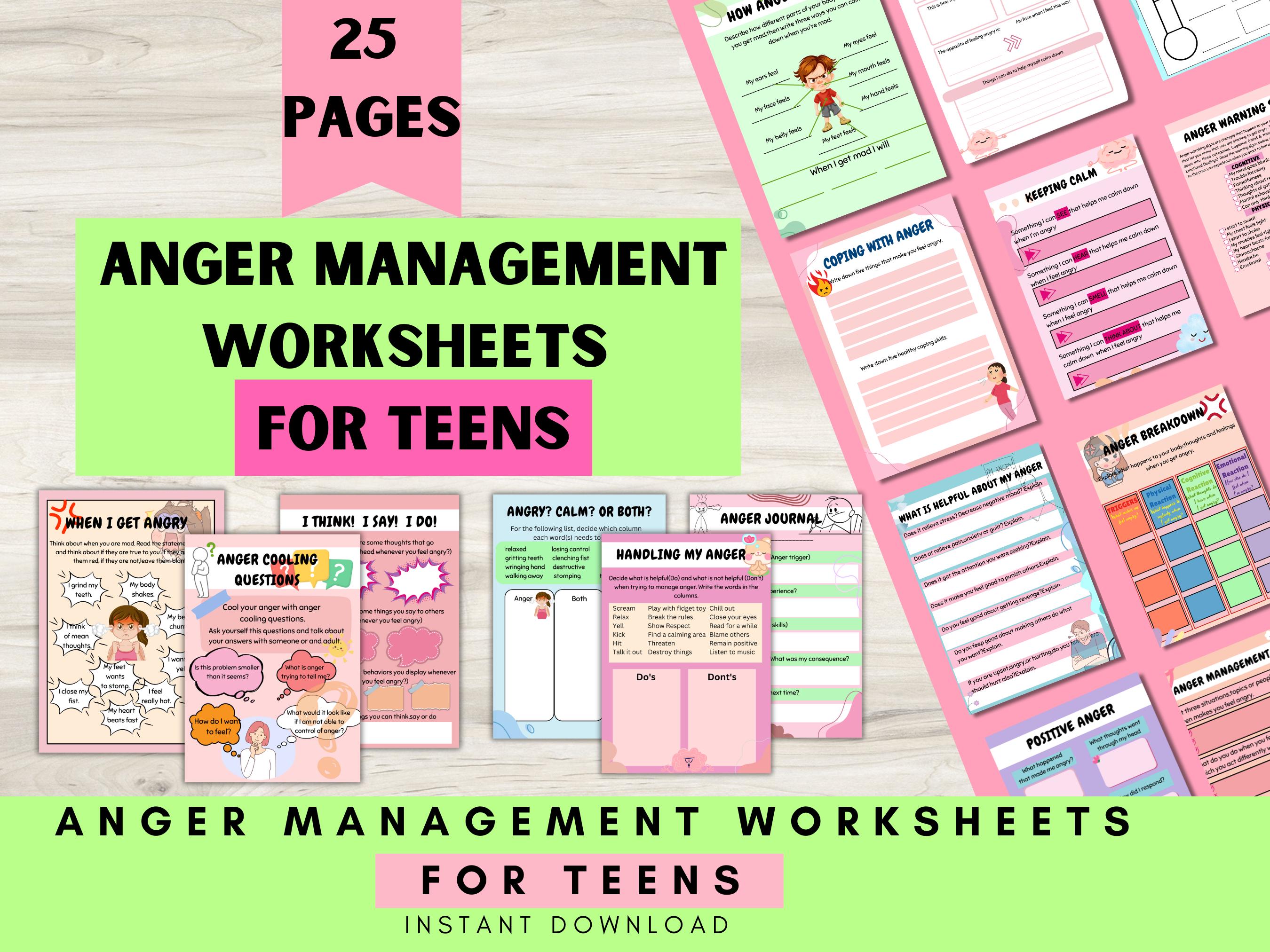 Anger Management Worksheets for Teens/adults|anger Coping Skill ...