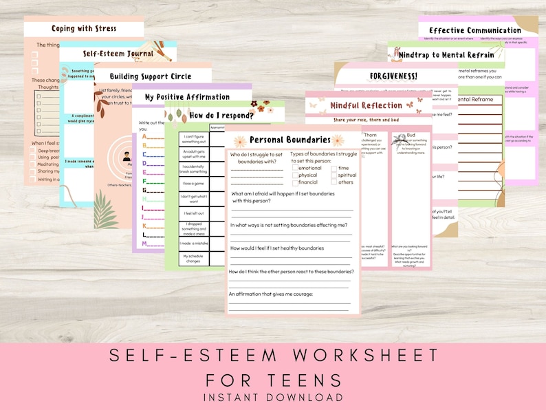 Self-esteem Worksheets for Teens: Mental Health & Coping Skills ...