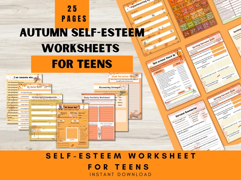 Fall Self-esteem Worksheets for Teens,mental Health,teen,therapy ...