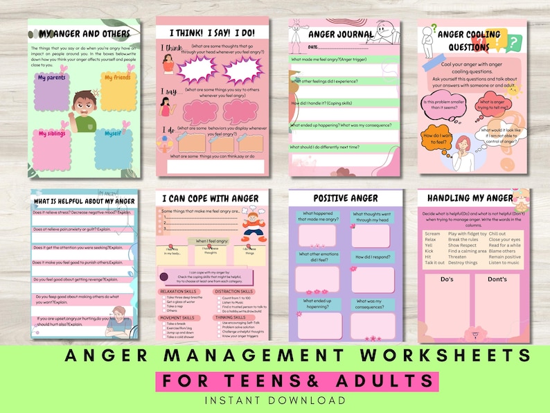 Anger Management Worksheets for Teens & Adults, CBT Anger Management ...
