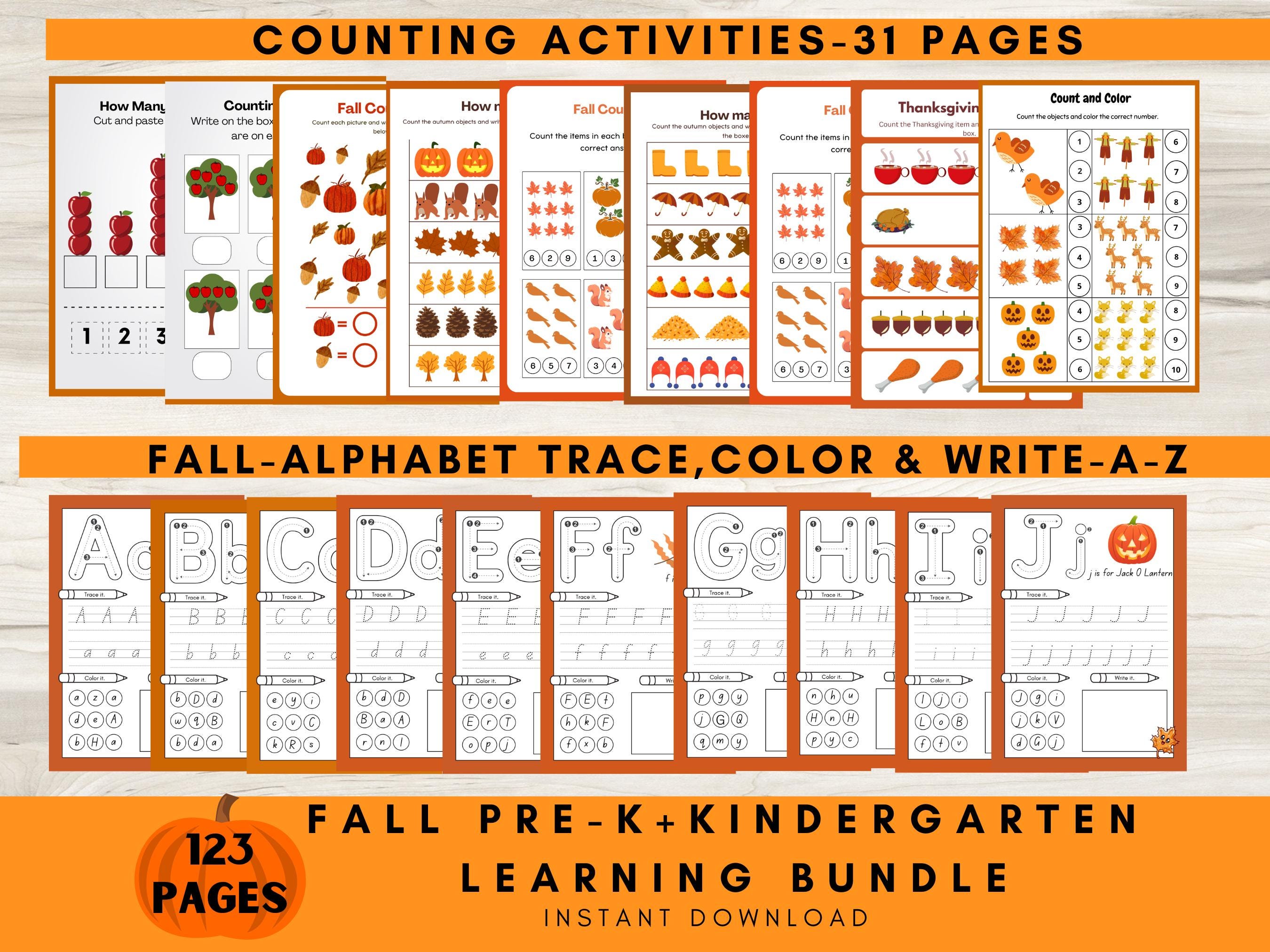 Printable Bundle|fall Dot Marker Preschool Worksheets|fall Coloring ...