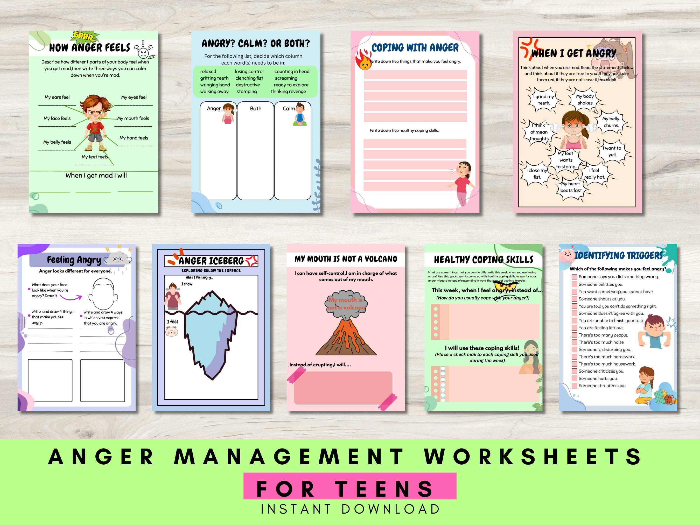 Anger Management Worksheets for Teens/adults|anger Coping Skill ...