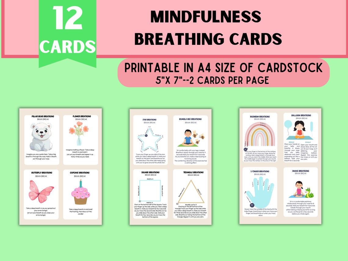 Mindfulness Breathing Cards for Kids,kids Mindfulness Cards,coping ...