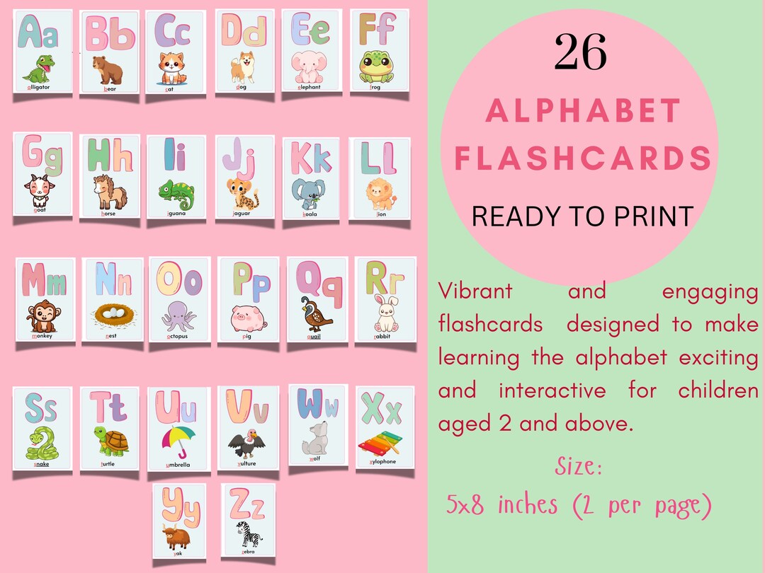 Alphabet Flashcards: ABC Printable Learning Cards (digital Download) - Etsy