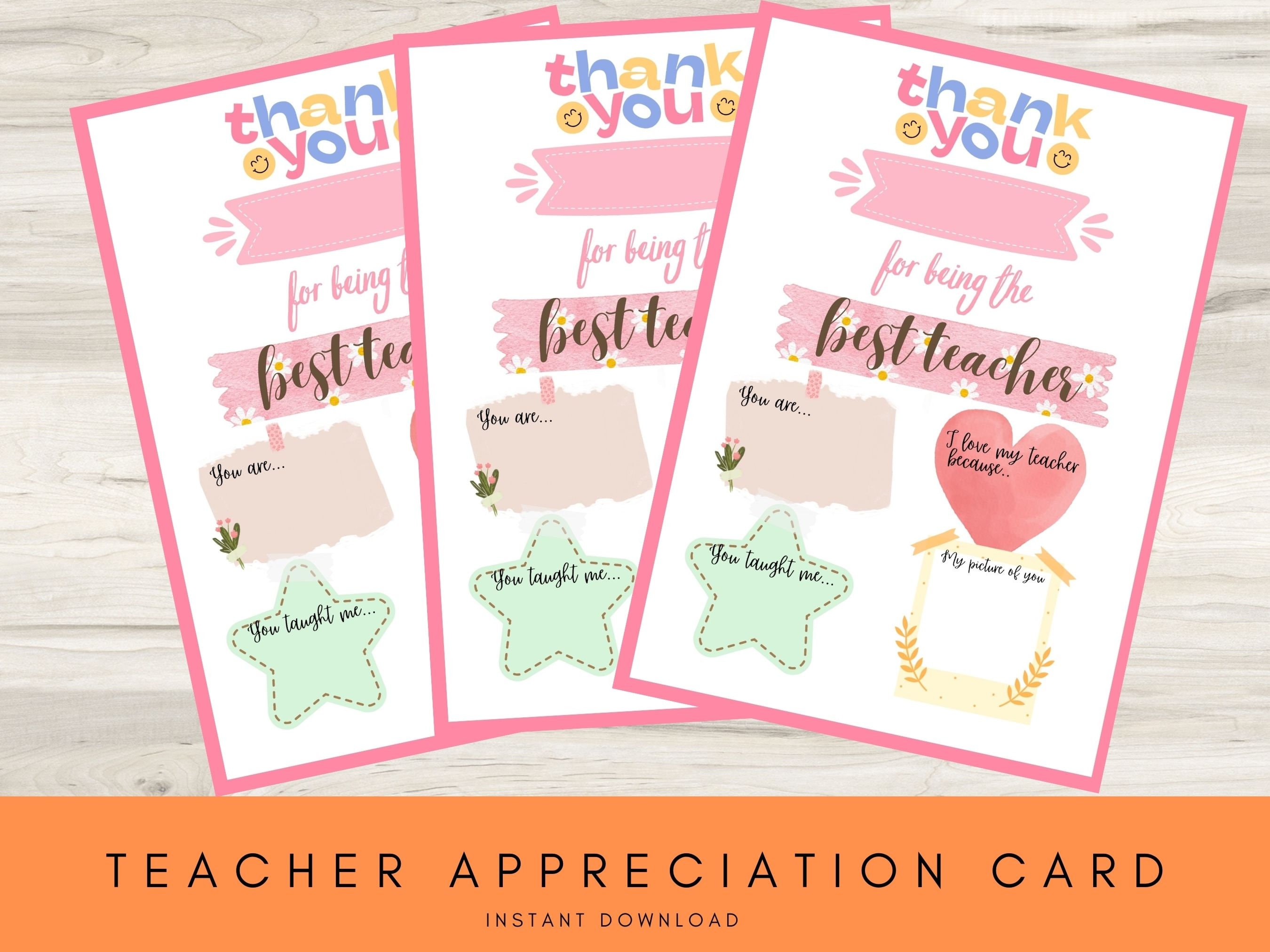 Teacher Appreciation Card: Printable Thank You Notes (A4) - Etsy
