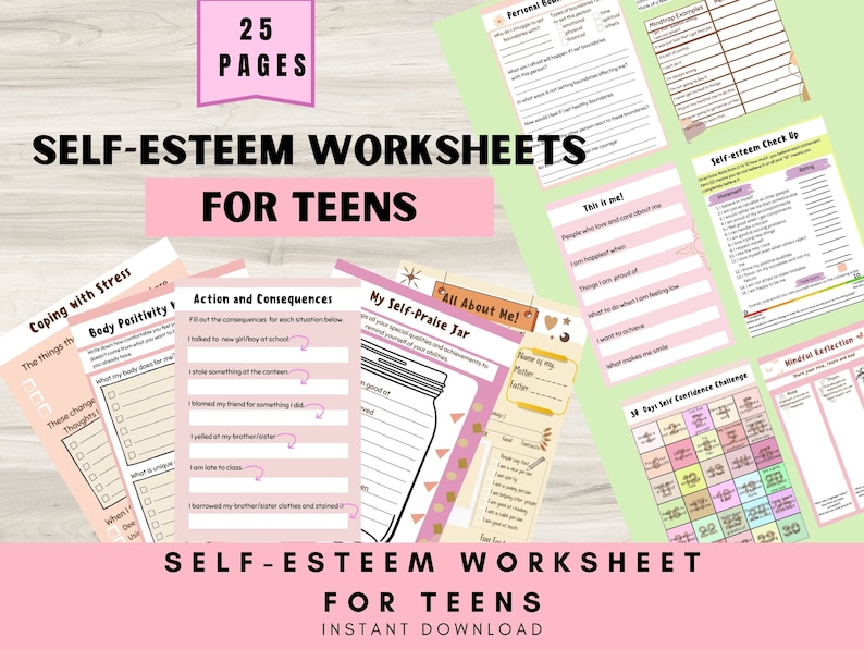 Self-esteem Worksheets for Teens: Mental Health & Coping Skills ...