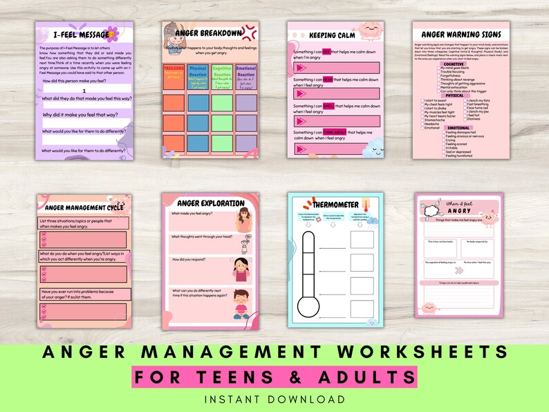 Anger Management Worksheets for Teens & Adults, CBT Anger Management ...