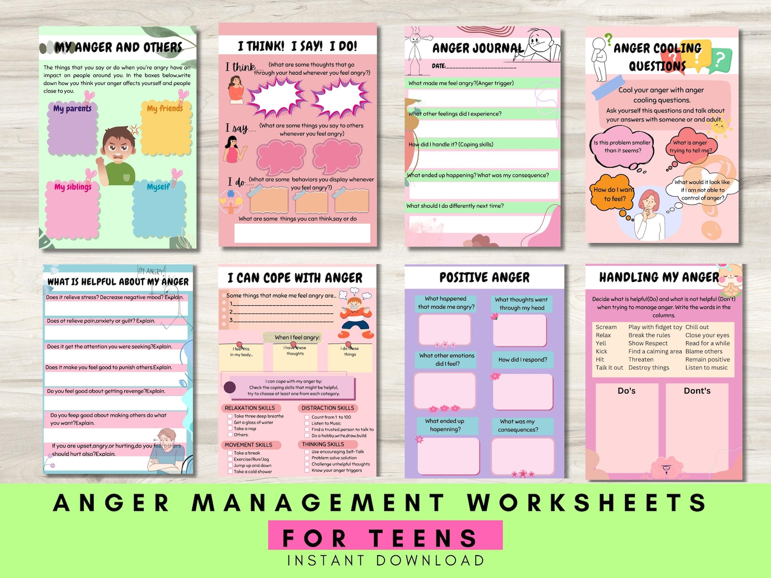 Anger Management Worksheets for Teens/adultsanger Coping Skill ...