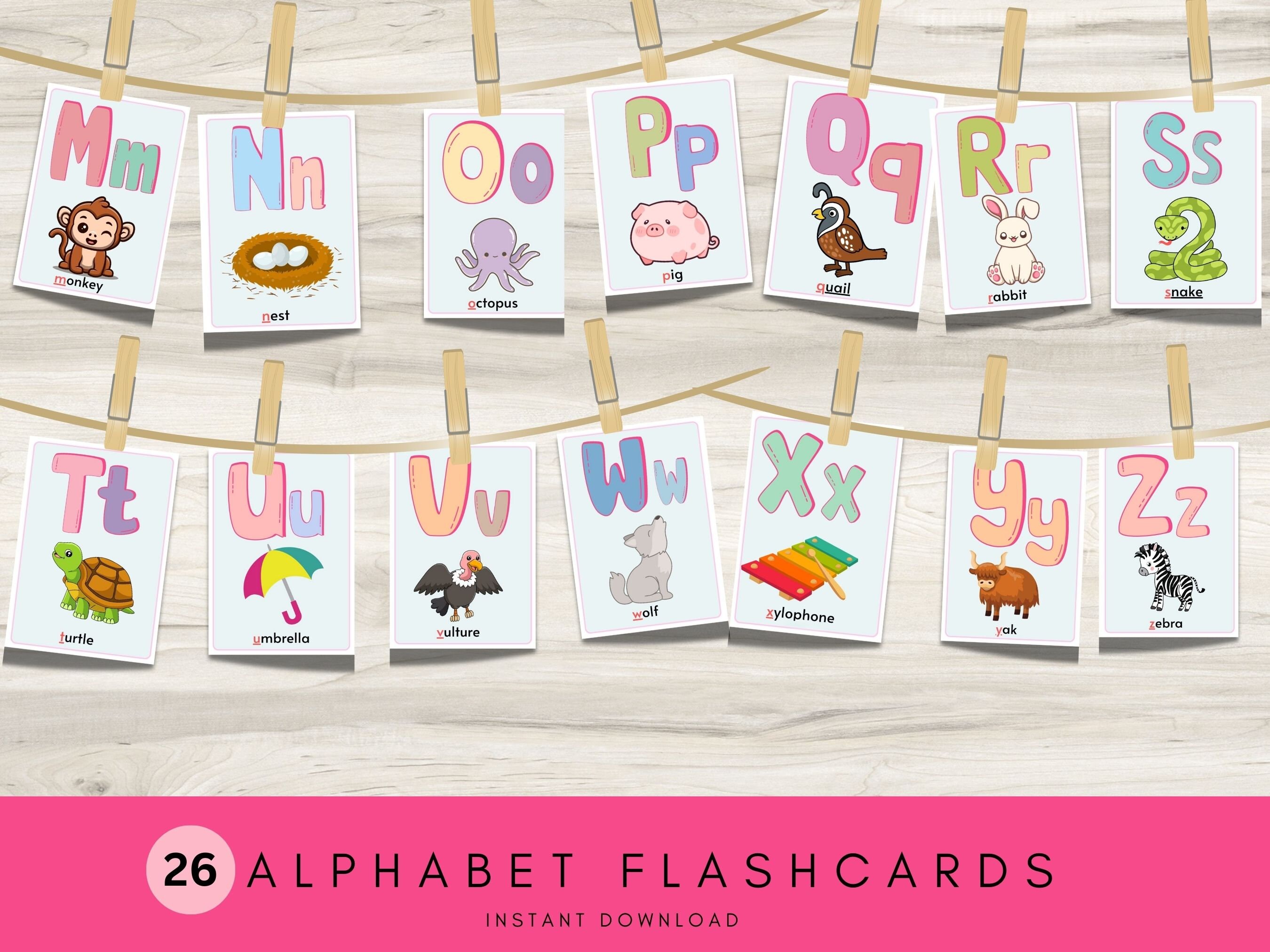 Alphabet Flashcards: ABC Printable Learning Cards (digital Download) - Etsy