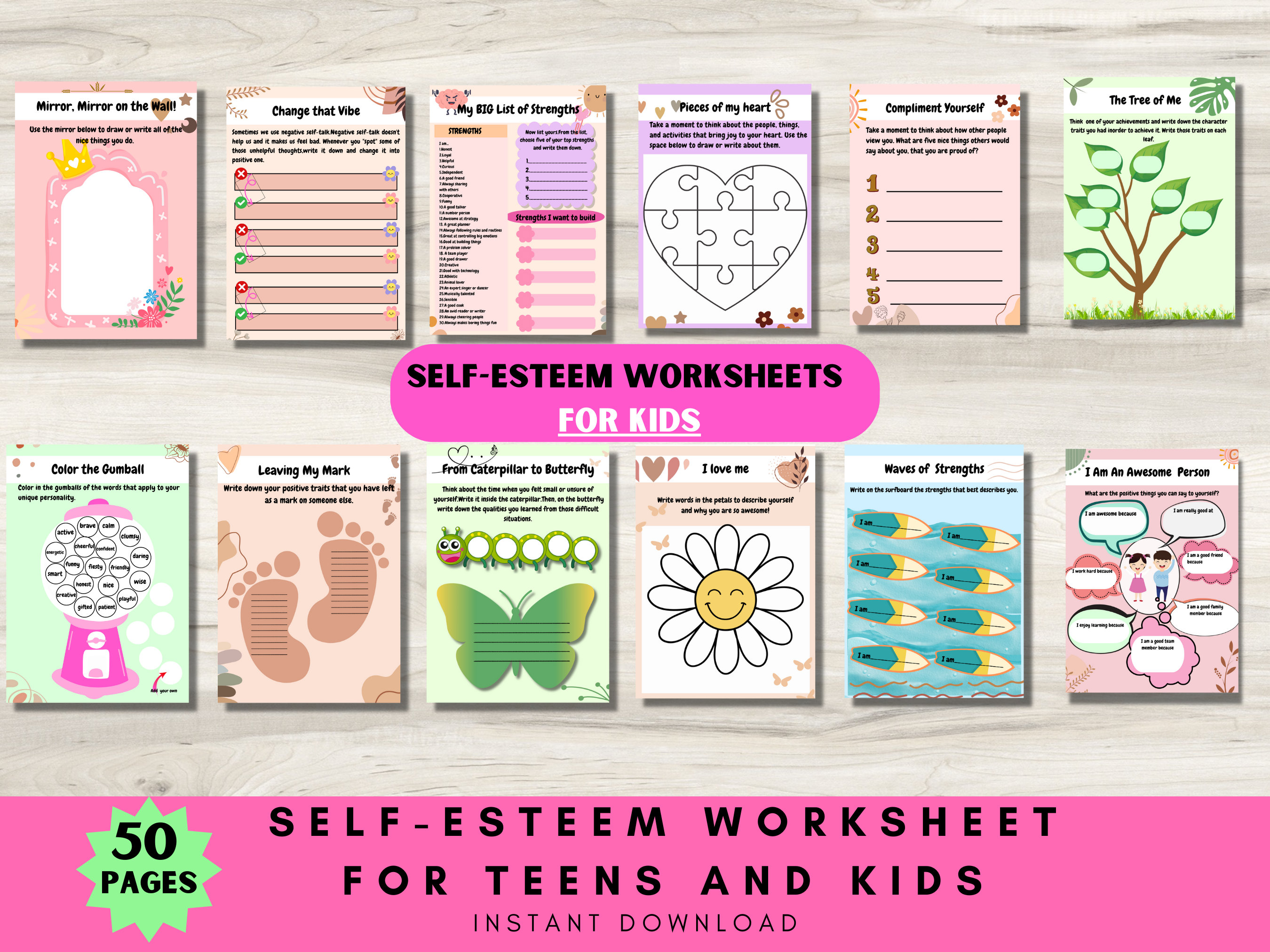 Self-esteem Worksheets for Teens and Kids,mental Health, Teen, Therapy ...