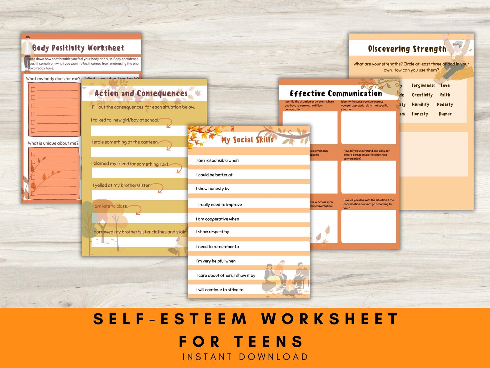 Fall Self-esteem Worksheets for Teens,mental Health,teen,therapy ...