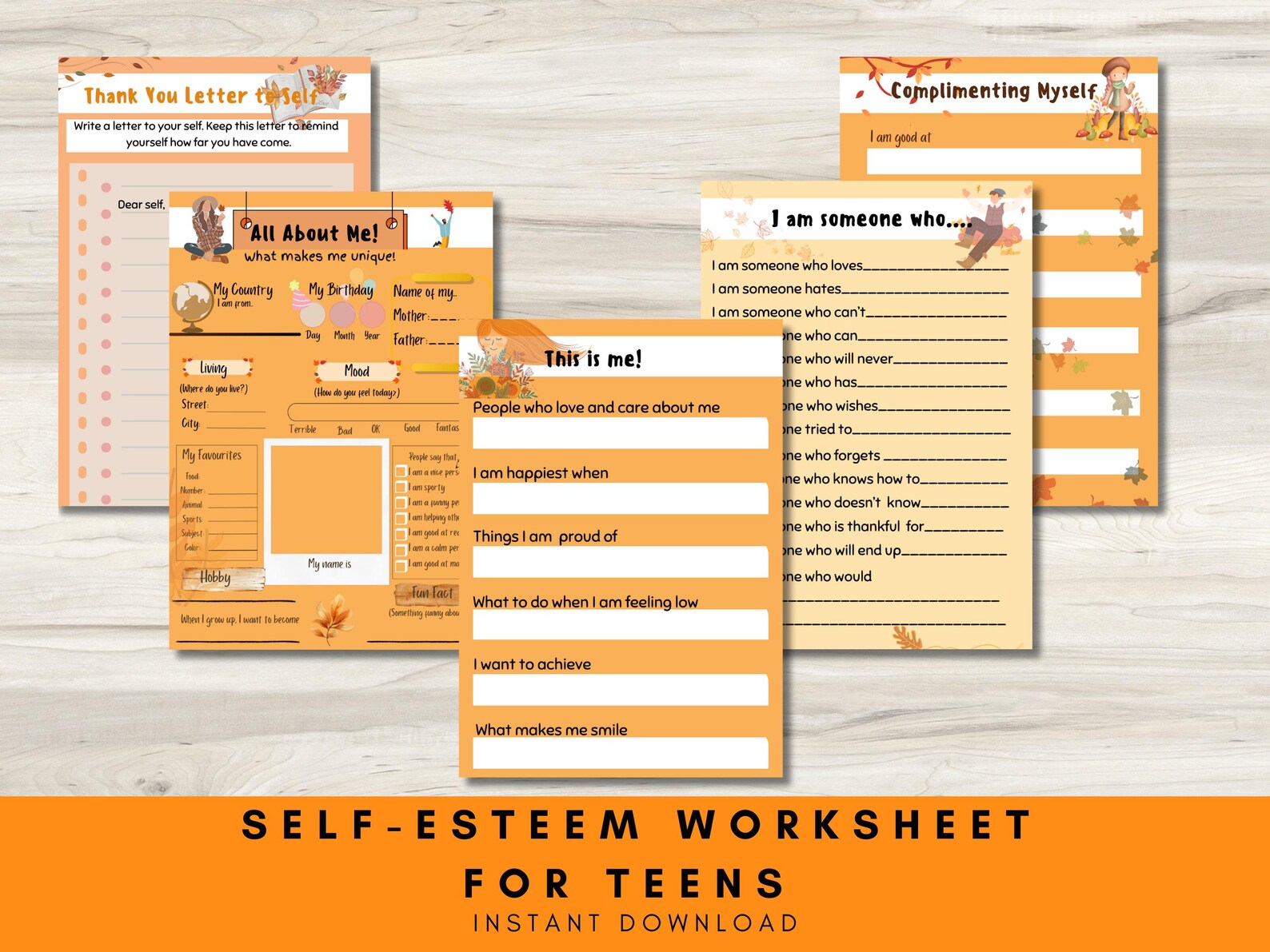 Fall Self-esteem Worksheets for Teens,mental Health,teen,therapy ...