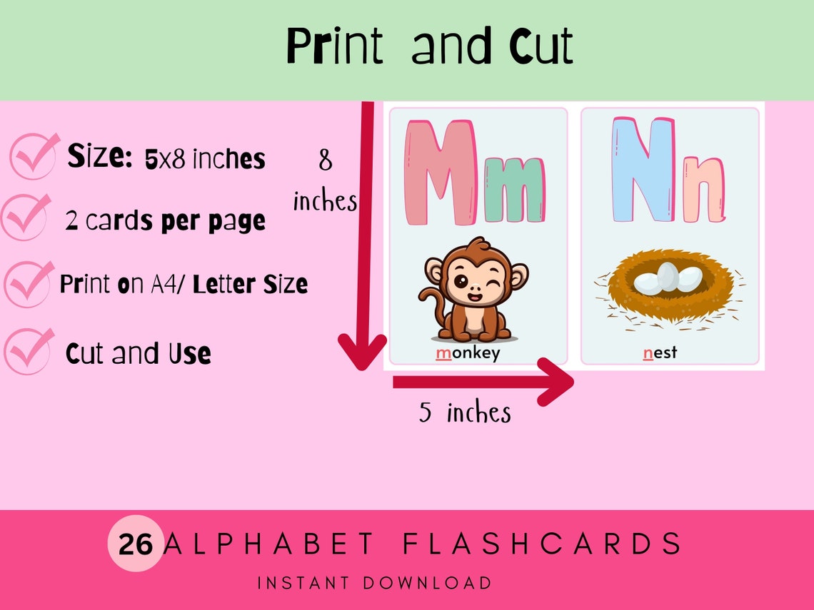 Alphabet Flashcards: ABC Printable Learning Cards (digital Download) - Etsy