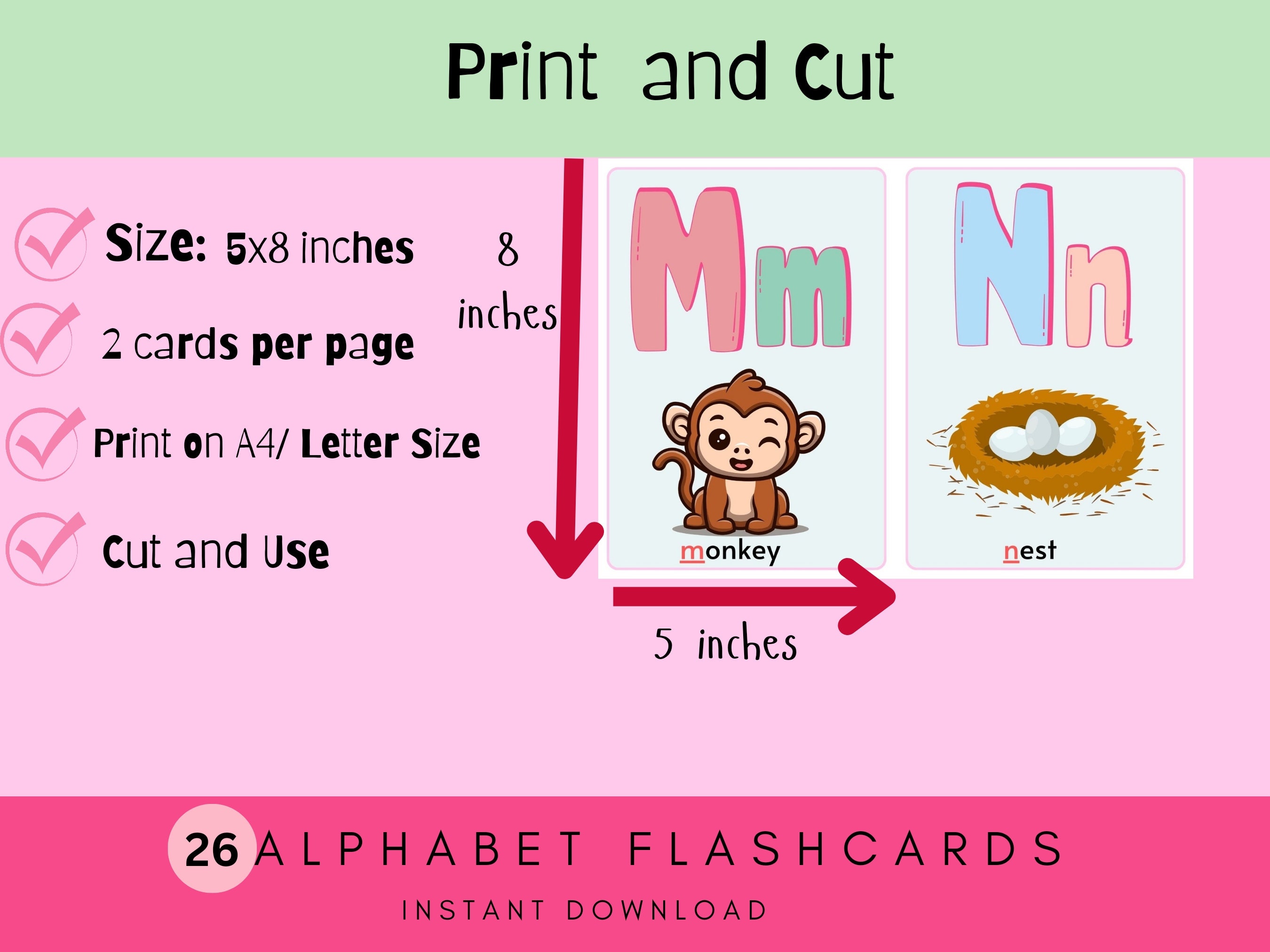 Alphabet Flashcards: ABC Printable Learning Cards (digital Download) - Etsy