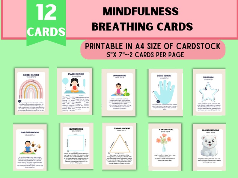 Mindfulness Breathing Cards for Kids,kids Mindfulness Cards,coping ...