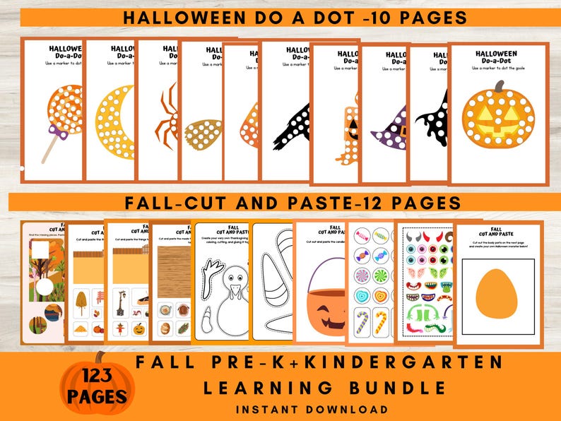 Printable Bundle|fall Dot Marker Preschool Worksheets|fall Coloring ...
