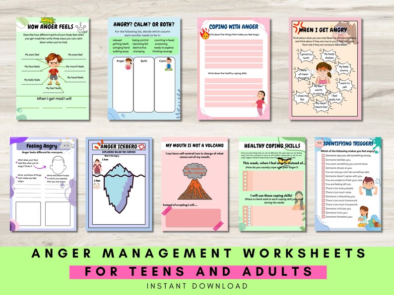 Anger Management Worksheets for Teens & Adults, CBT Anger Management ...