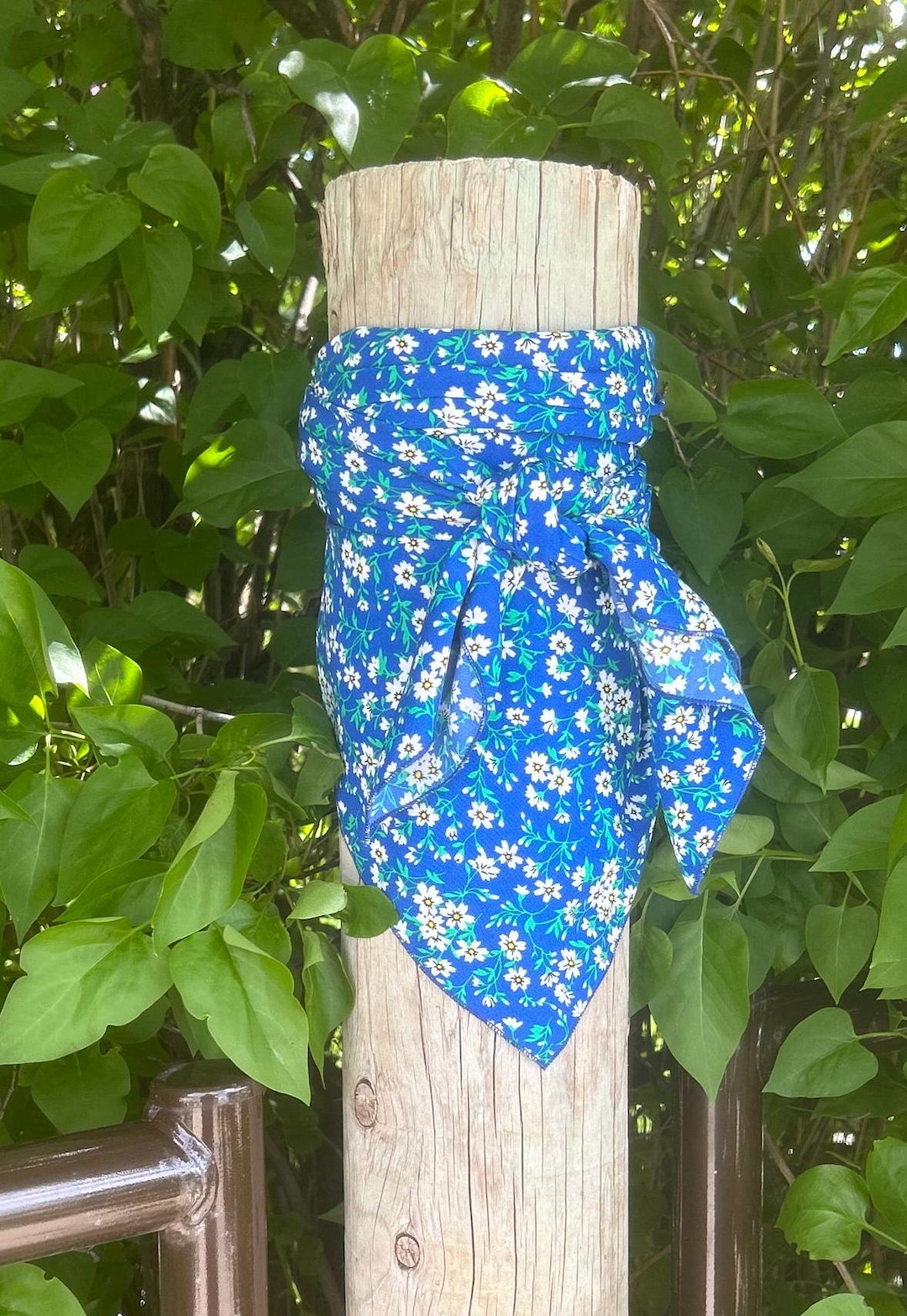 Charmeuse Satin Wild Rag, Royal Blue With Dainty White Flowers and ...