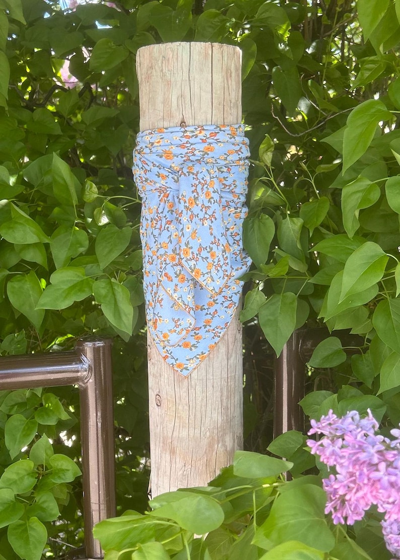 Soft, Drapey Wild Rag, Blue Background, Dainty Yellow & Orange Flowers ...
