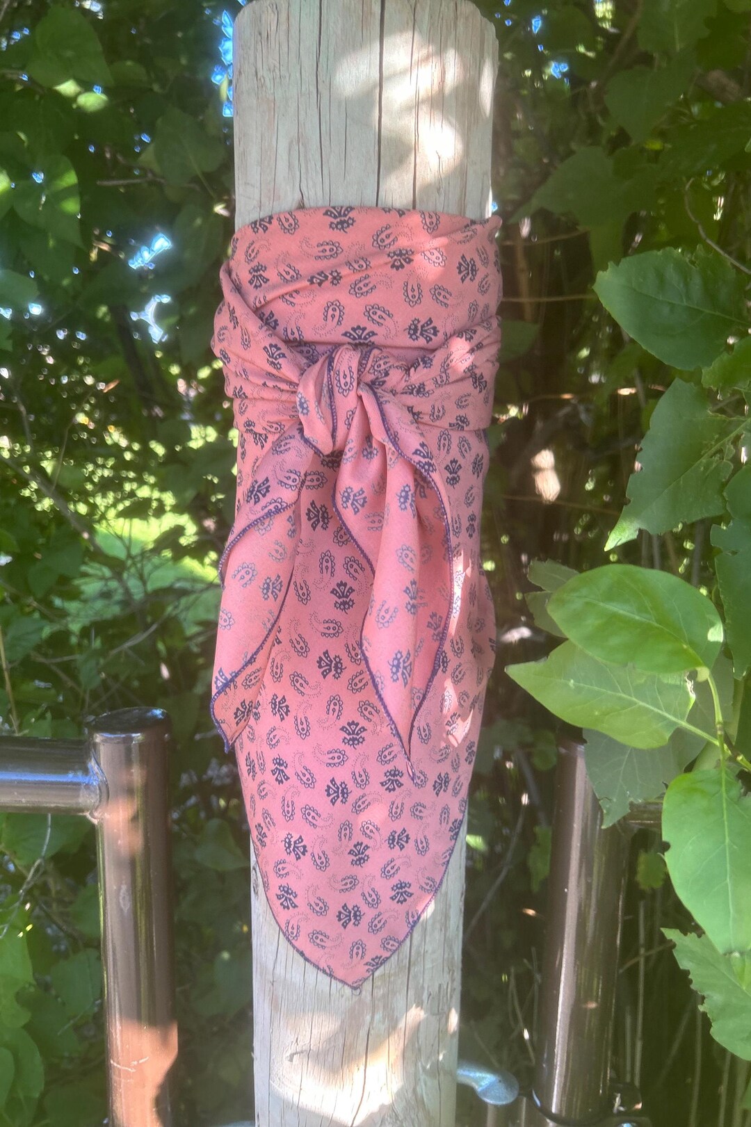 Charmeuse Satin Wild Rag, Coral With Navy Blue Floral and Paisley ...
