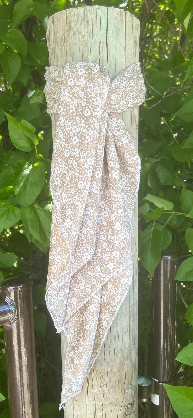 Soft and Drapey Wild Rag, Beige Background, Dainty White Flowers ...